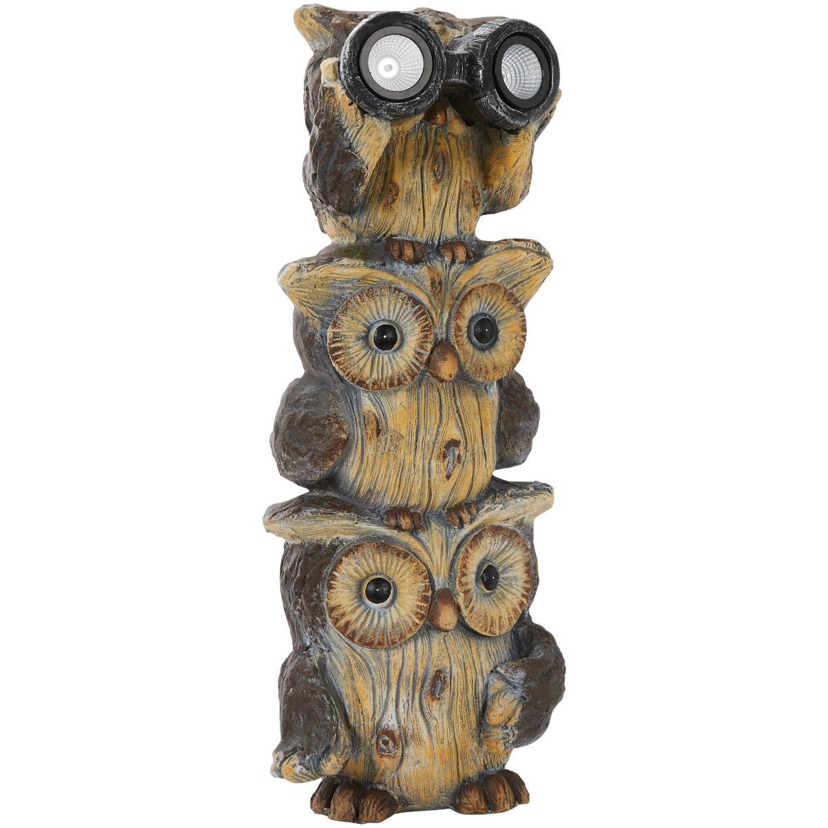 Alpine 25 In. H. Solar 3-Owl Statue with LED Binoculars | Elitsac, Inc.