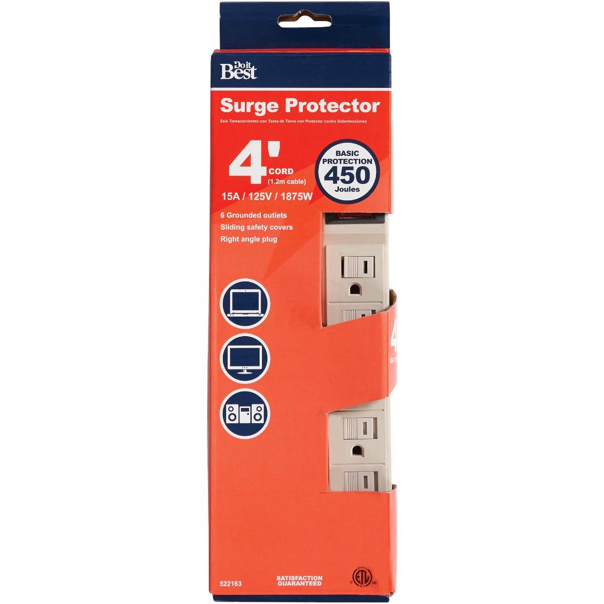 Do it Best 6-Outlet 450J Tan Power Surge Strip with 4 Ft. Cord | Do it ...