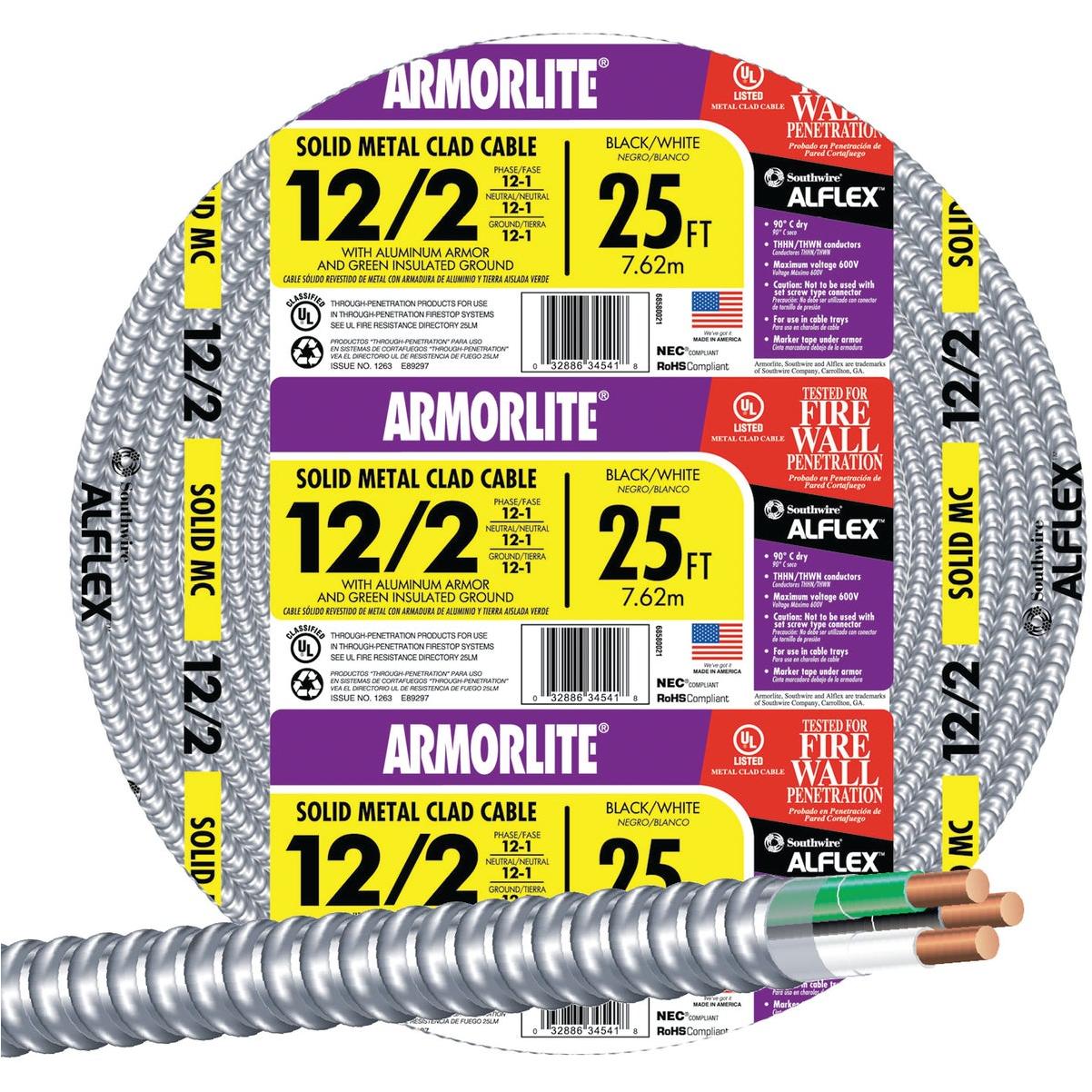 Southwire 25 Ft. 12/2 MC Armored Cable Electrical Wire | Do it Best ...