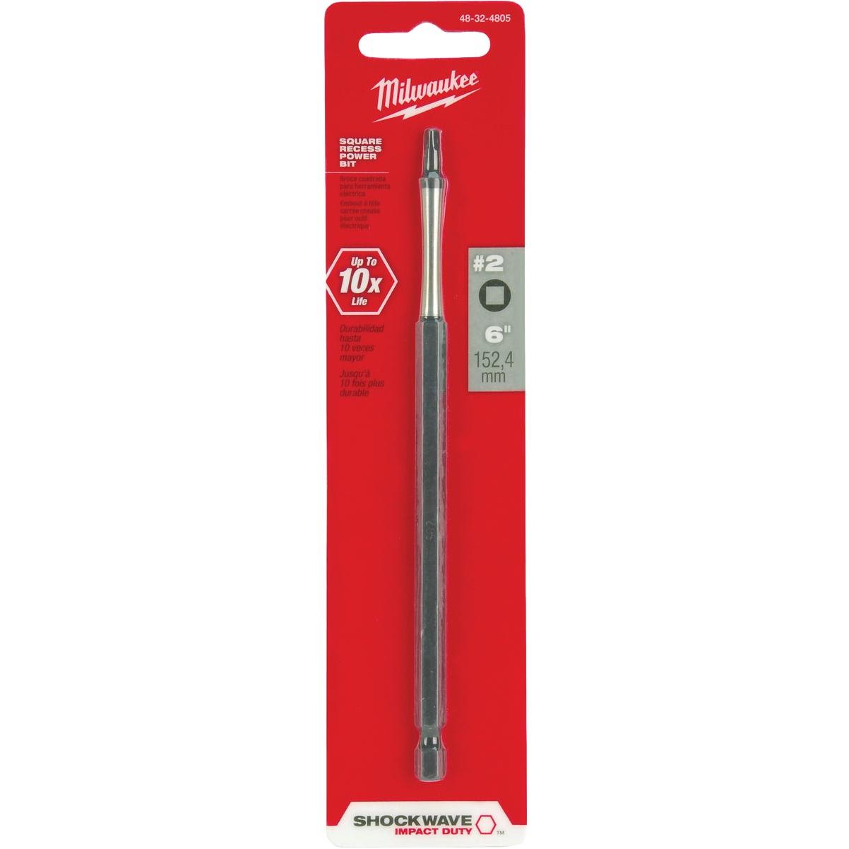 Milwaukee SHOCKWAVE #2 Square Recess 6 In. Power Impact Screwdriver Bit ...