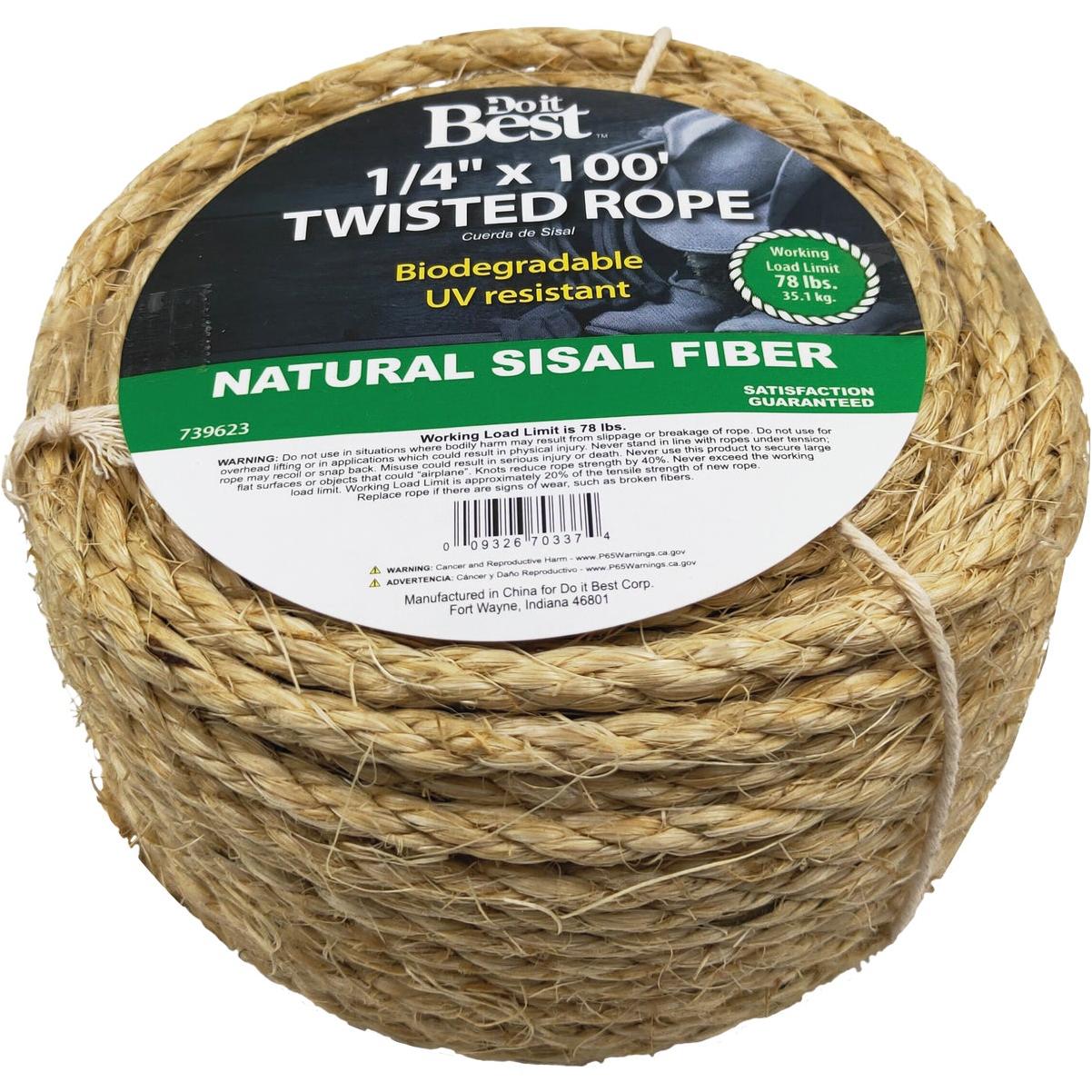 Do it Best 1/4 In. x 100 Ft. Natural Twisted Sisal Fiber Packaged Rope ...