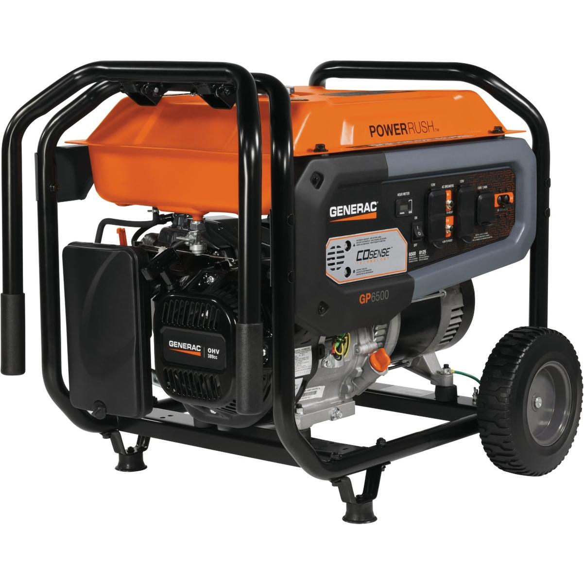 Generac Co-Sense 6500W Gasoline Powered Recoil Pull Start Portable ...