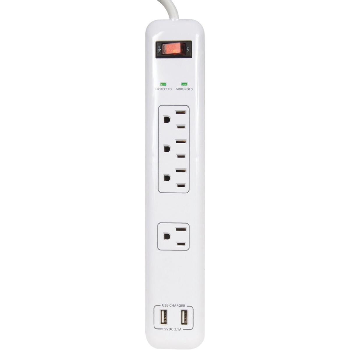 Prime Wire & Cable 4-Outlet 1200J White Surge Protector Strip with USB ...