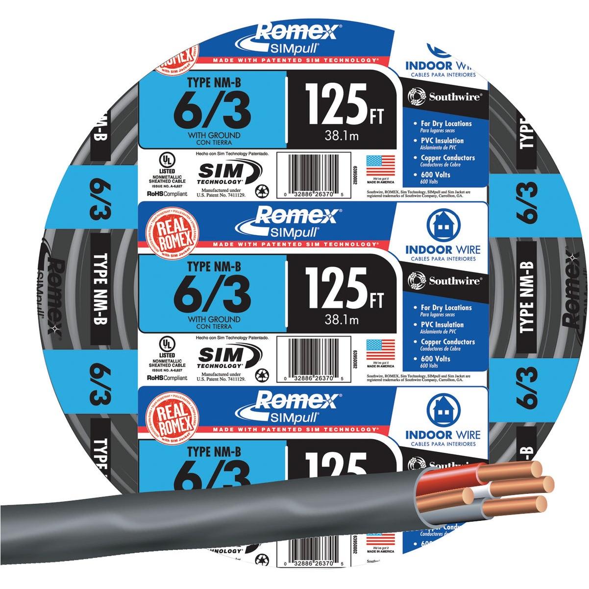 Romex 125 Ft. 6/3 Stranded Black NMW/G Electrical Wire | Do it Best ...
