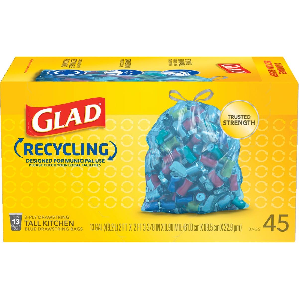 HARDWARE INTER Glad Recycling 13 Gal. Tall Kitchen Blue Trash Bag (45 ...
