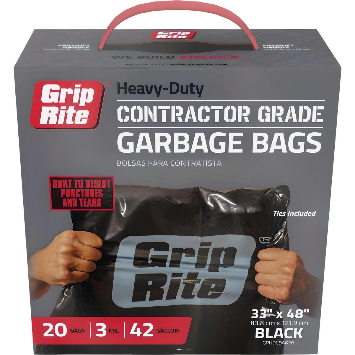 Grip-Rite 42 Gal. Heavy-Duty Contractor Black Trash Bag (20-Count) | Do ...