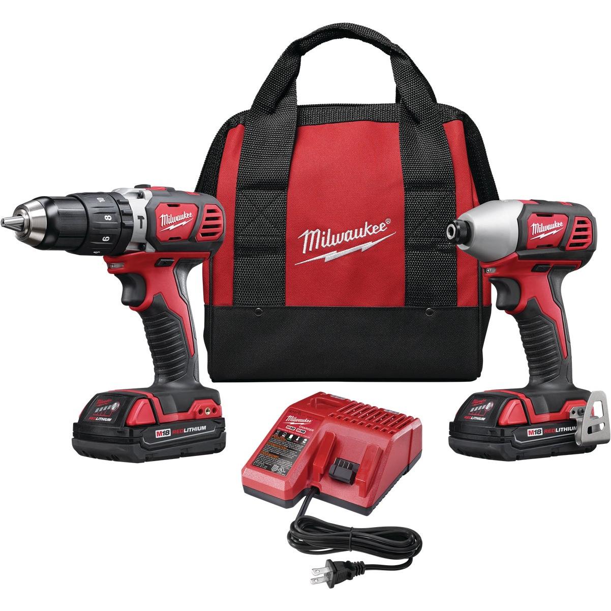 Milwaukee M18 2-Tool Cordless Compact Hammer Drill & Compact Impact ...
