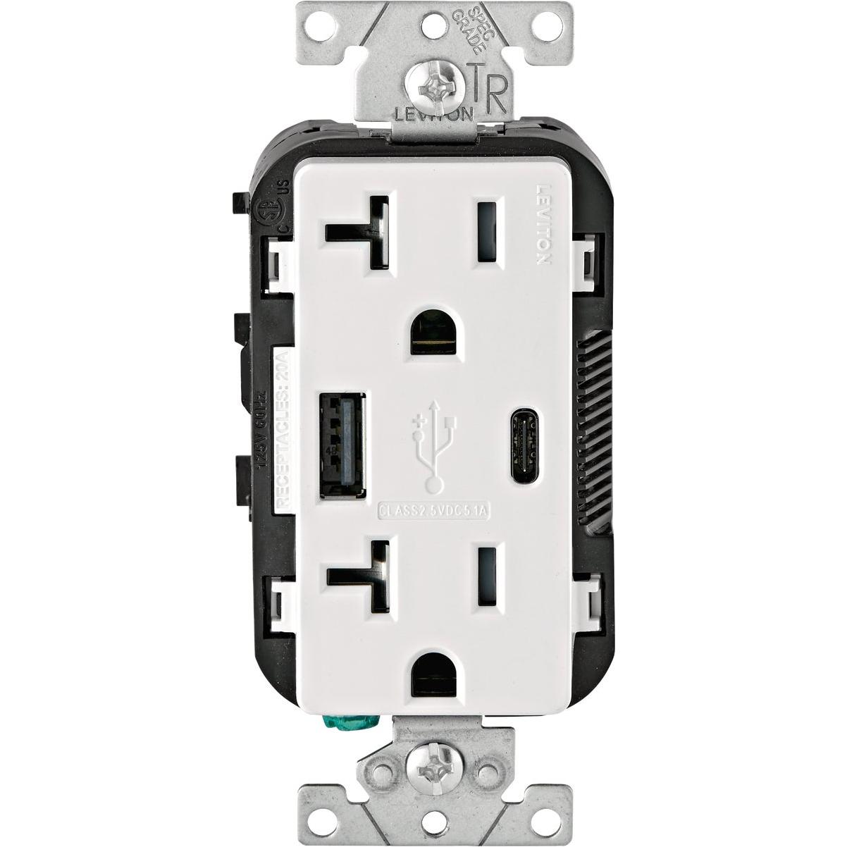 Leviton 20A White 2-Port USB Charging Outlet with 5-20R Tamper ...