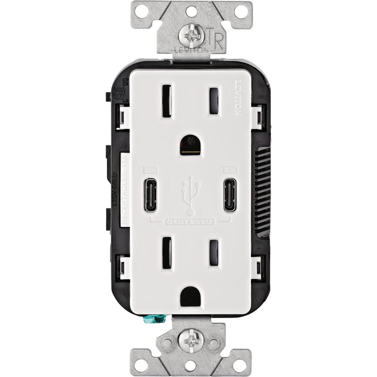Leviton 15A White 2-Port USB Charging Outlet with 5-15R Tamper ...