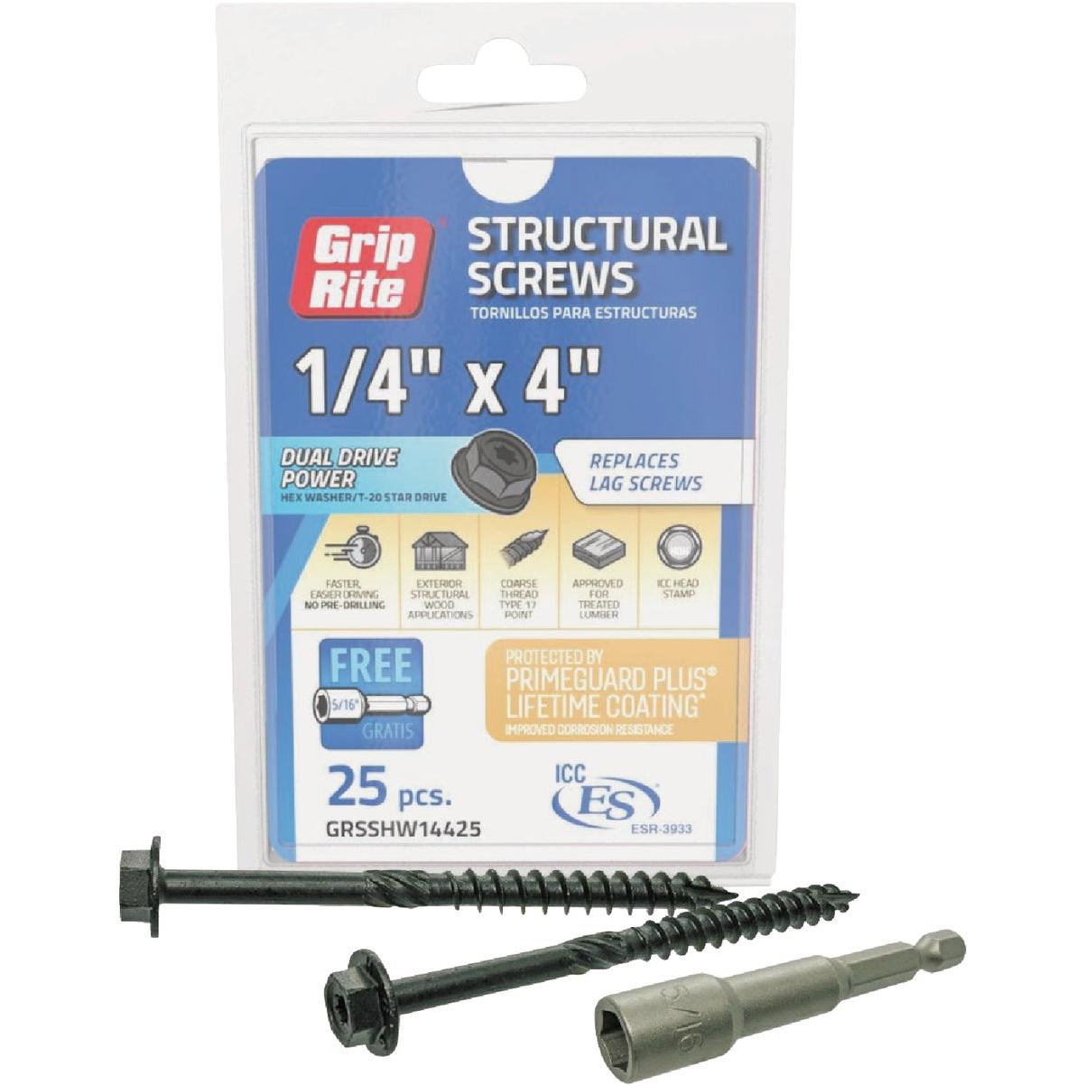 Grip-Rite PrimeGuard Plus 1/4 In. x 4 In. Hex Washer Head Structural ...