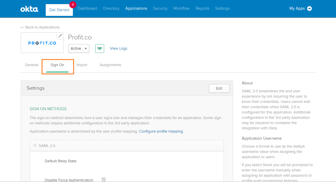 Configure OKTA SSO Integration for Profit.co