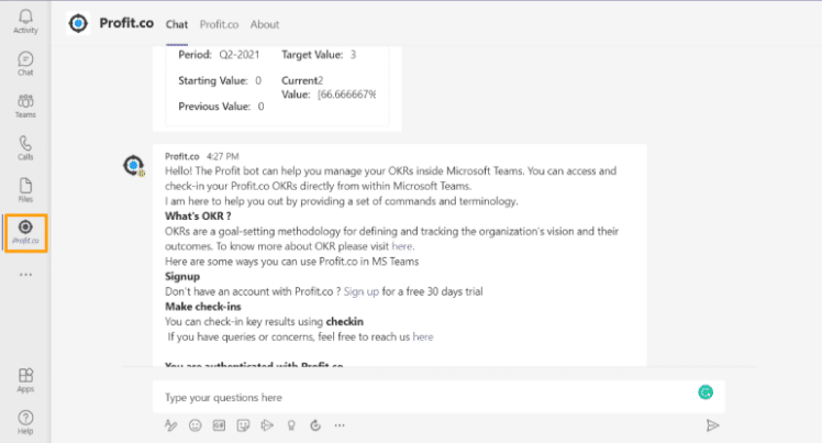Integrate Microsoft Team with Profit.co to create key results instantly ...