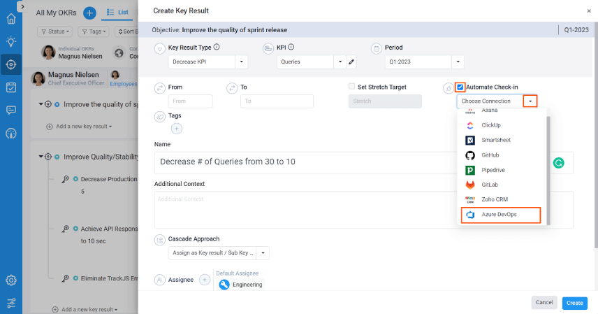 OKRs for Azure DevOps | Automate your key result check-in | Azure DevOps KPI | Profit.co
