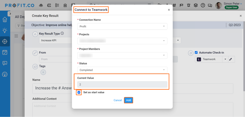 OKRs for Teamwork | Automate your key result check-in |Teamwork| Profit.co