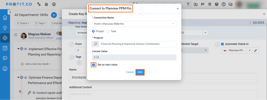 OKRs for Planview PPM Pro | Automate your key result check-in | Profit.co