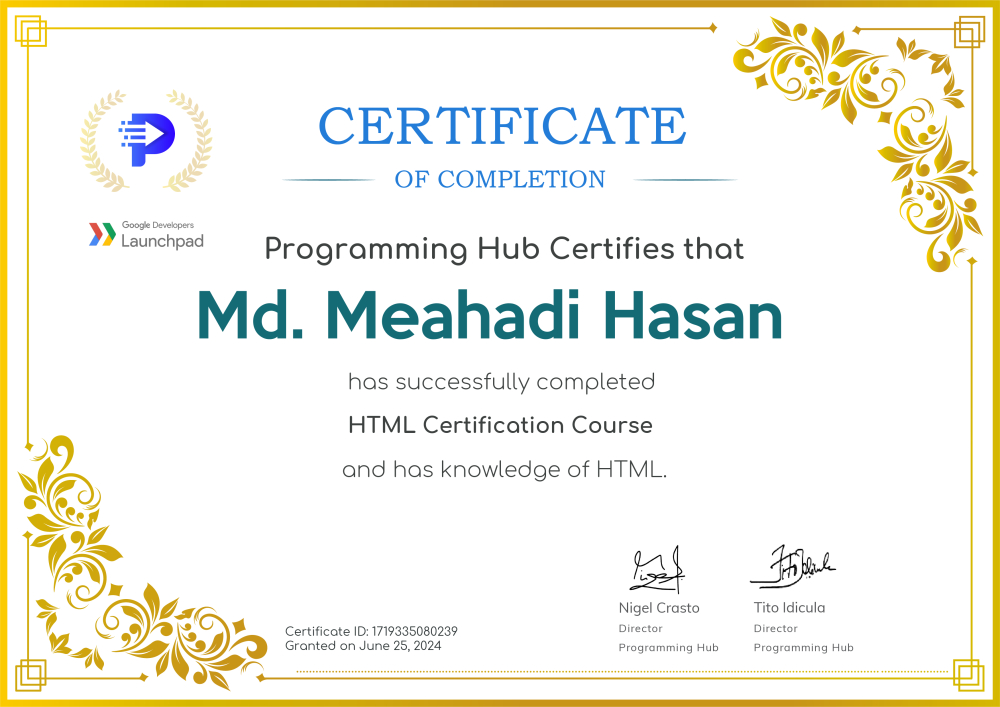 Md. Meahadi Hasan - Web Development Intern - - | Prodigy InfoTech LinkedIn