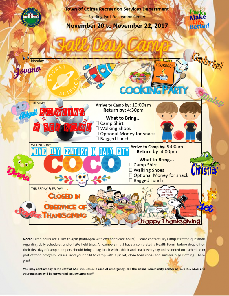 Fall Day Camp Begins Monday! - Town of Colma