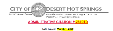 Administrative Citations - Desert Hot Springs, CA