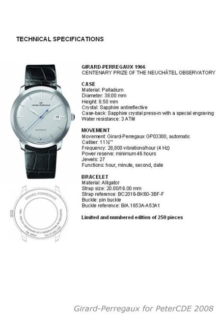 Girard Perregaux - Part 3 - data sheets and details of the Blue Dial ...