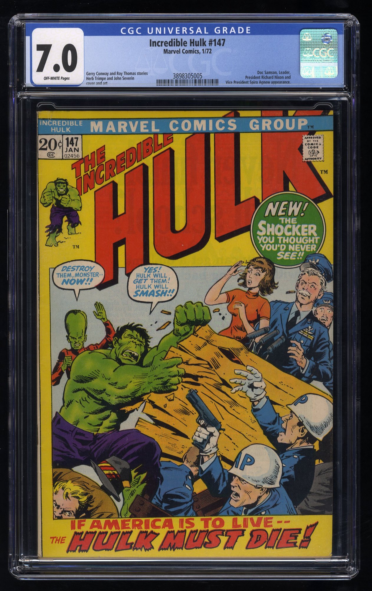 Incredible Hulk (1962) #147 CGC FN/VF 7.0 Off White Doc Samson ...