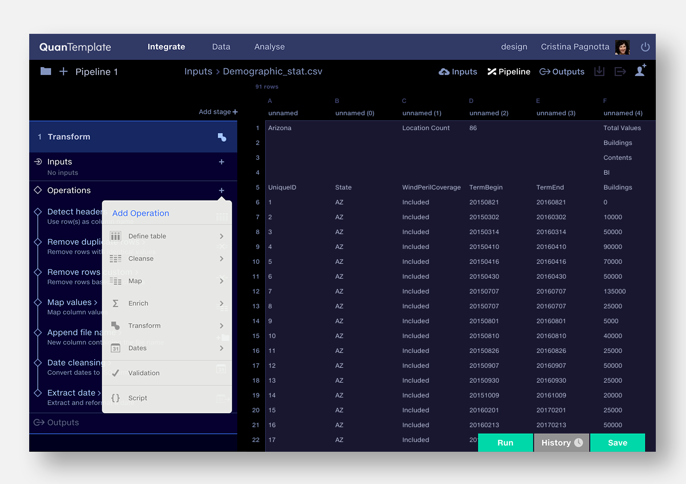 Quantemplate – Pipeline editor