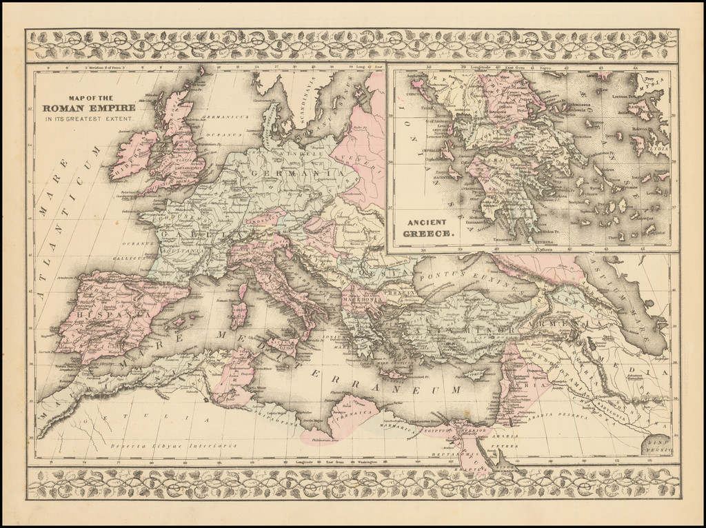 Map of the Roman Empire At the period of its greatest extent - engraved ...