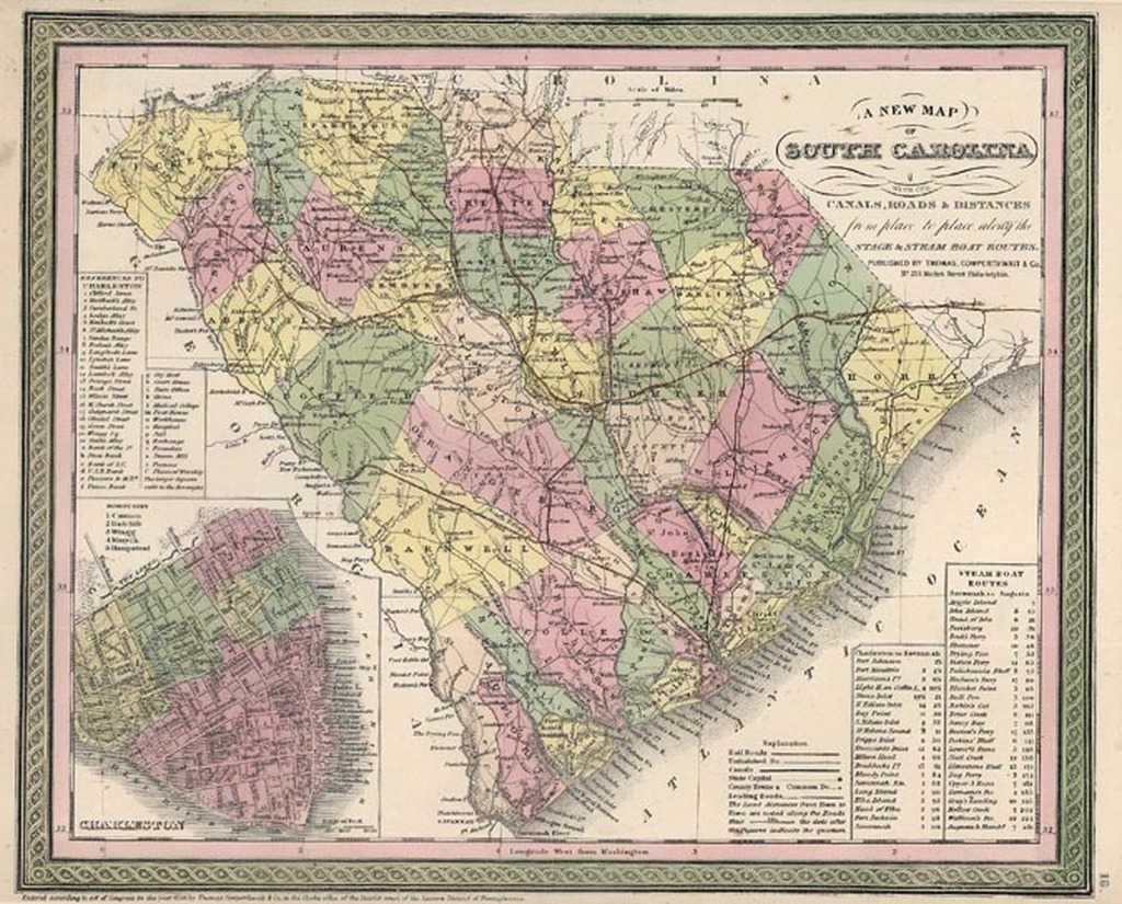 A New Map of South Carolina with Its Canals, Roads & Distances from ...