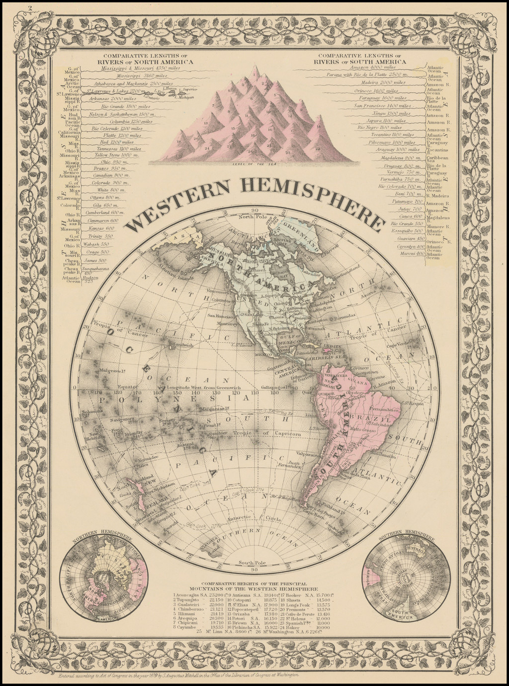 North Western Hemisphere Map 1898 WESTERN HEMISPHERE Of The GLOBE With