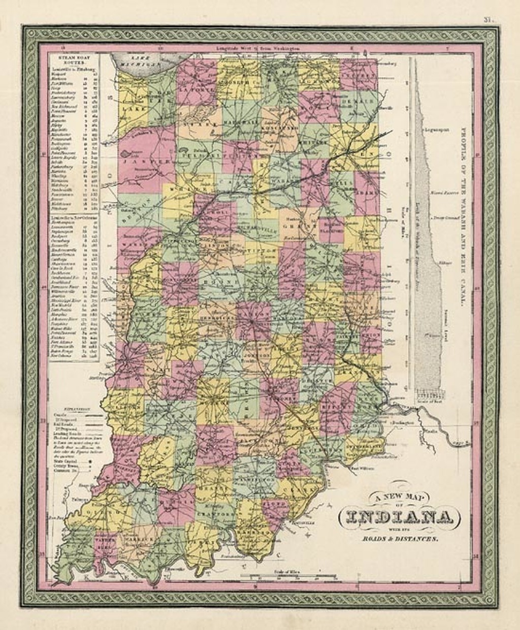 A New Map of Indiana with its Roads & Distances. - Barry Lawrence ...