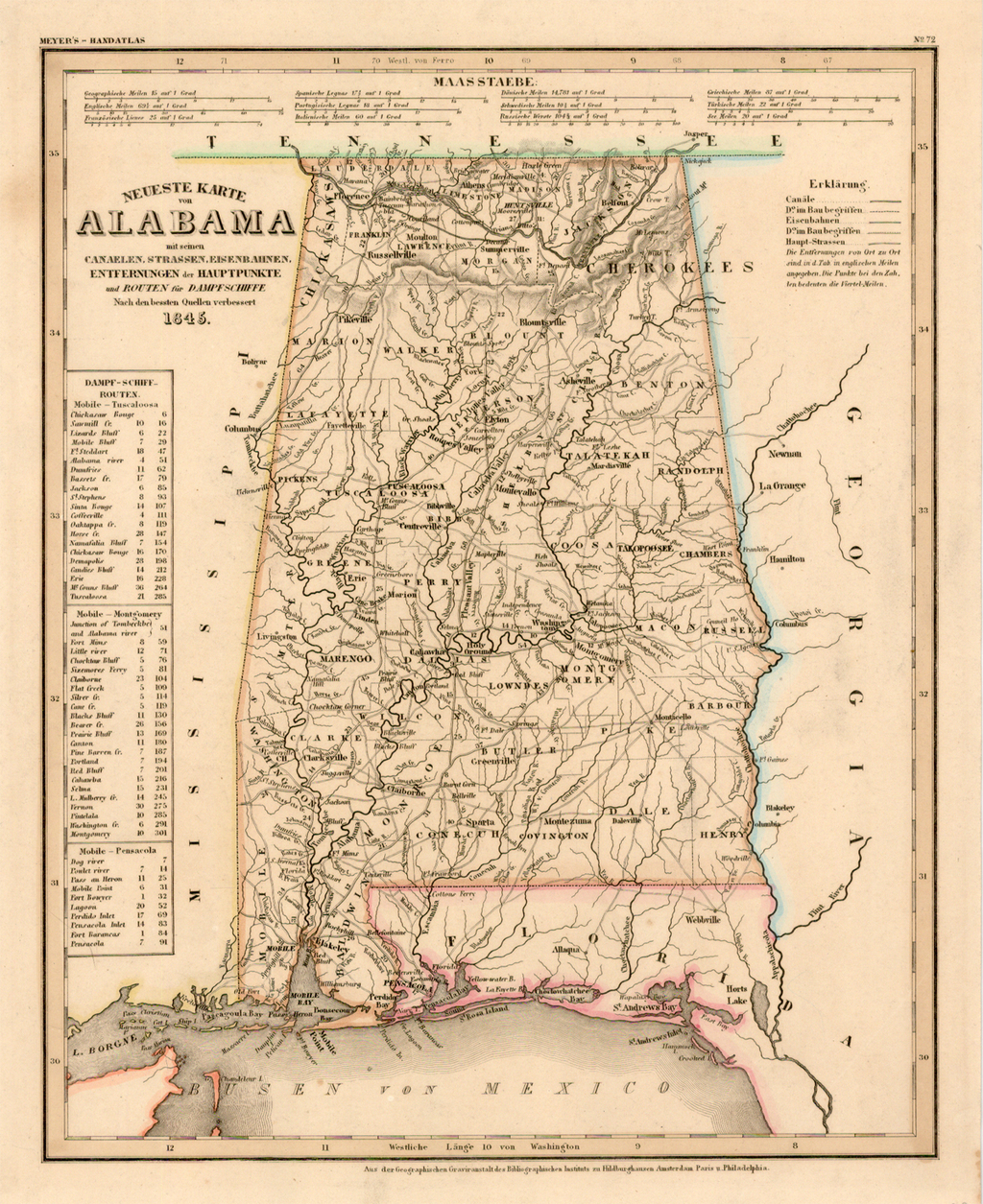 Neueste Karte von Alabama . . . 1845 - Barry Lawrence Ruderman Antique ...