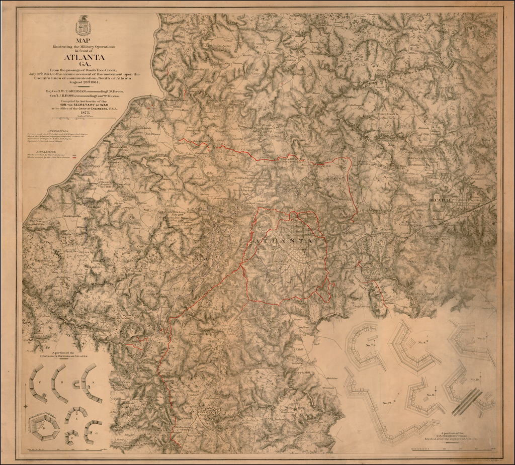 Map Illustrating the Military Operations in Front of Atlanta, Ga. From ...