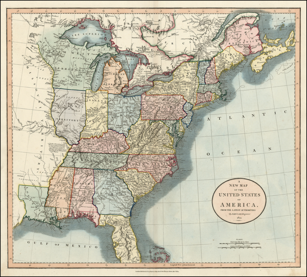 1824 Us Map Showing Clarksburg And Alexandria - Map