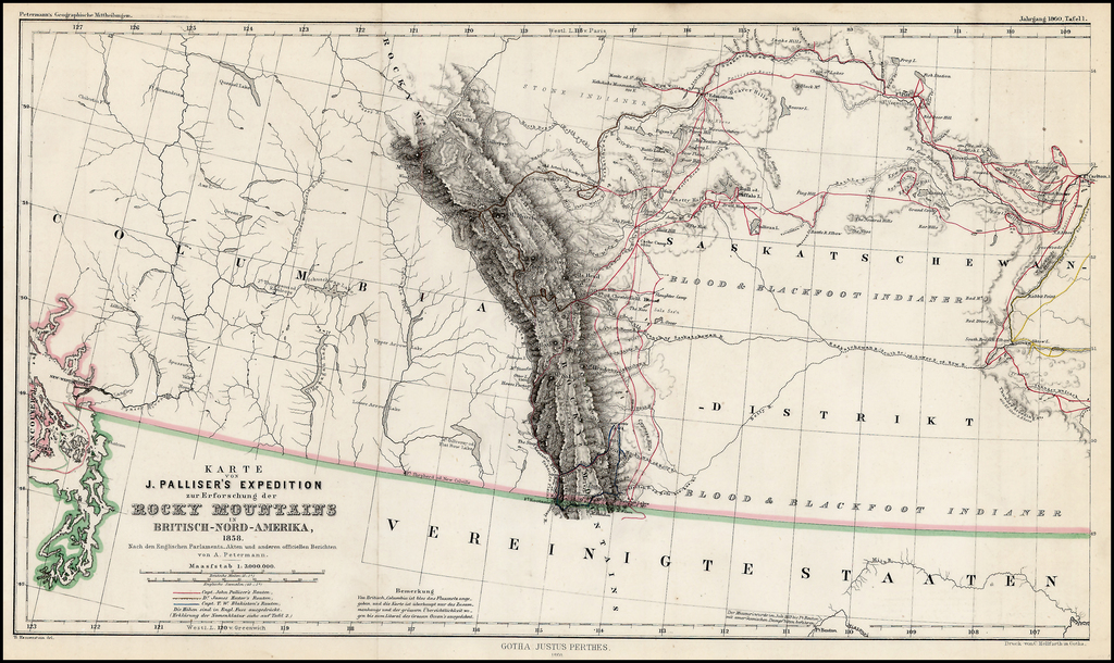 Karte Von J. Palliser's Expedition zur Erforschung der Rocky Mountains ...