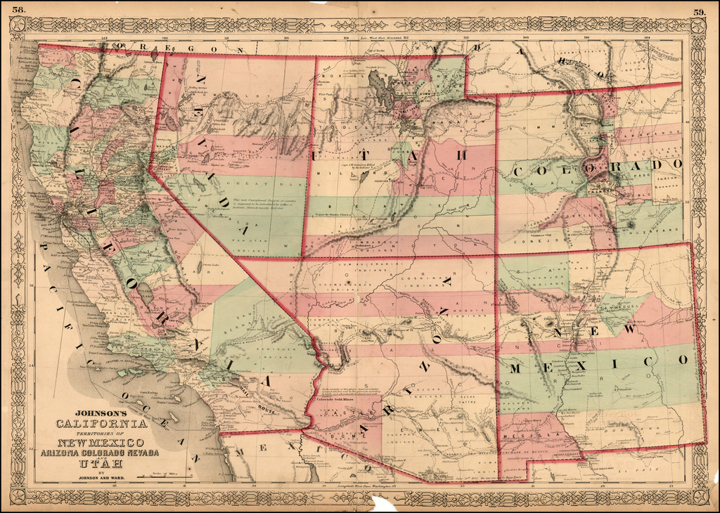 Johnson's California, with Territories of Utah, Nevada, Colorado, New ...