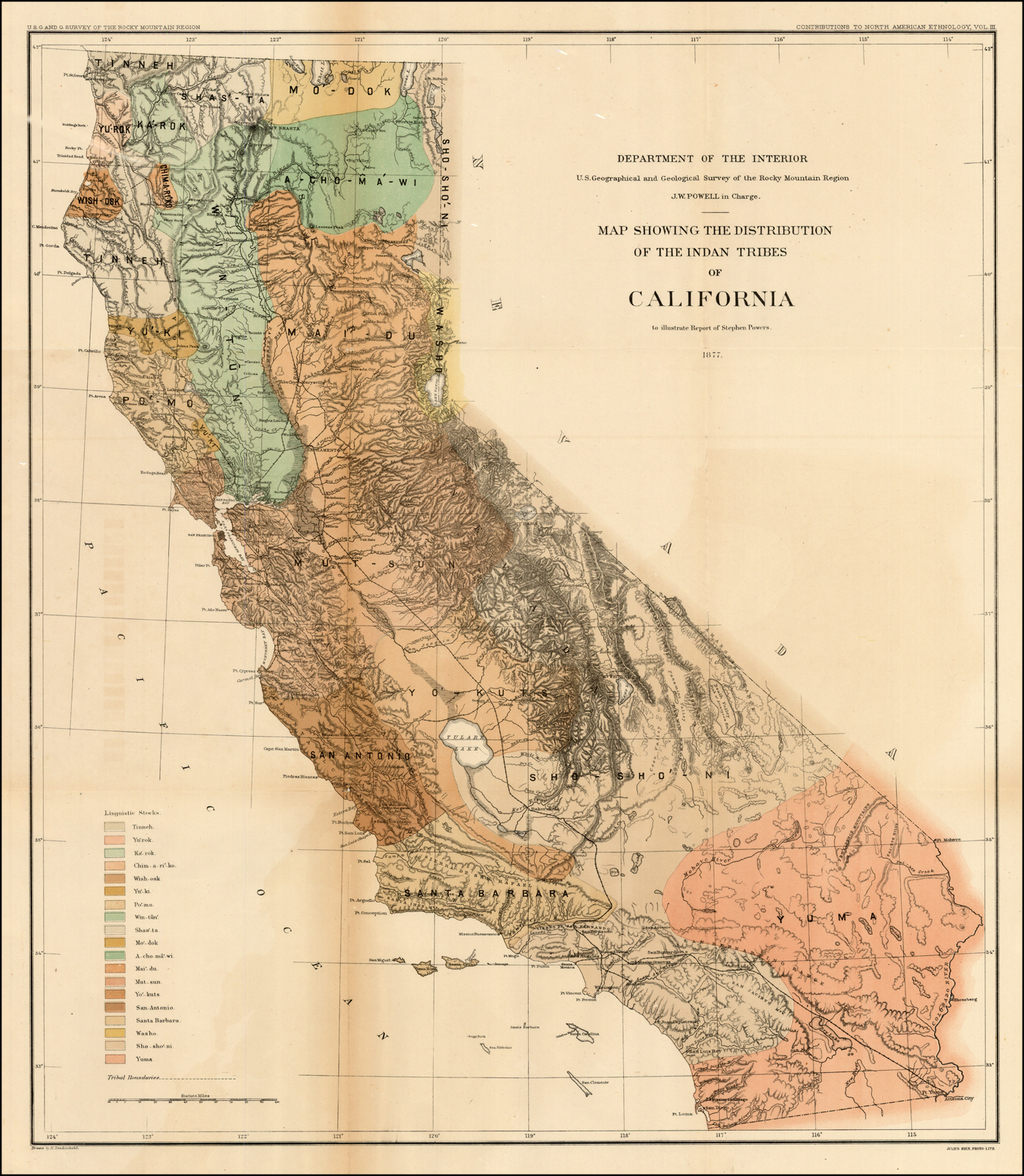 Map Showing The Distribution of the Indian Tribes of California ...
