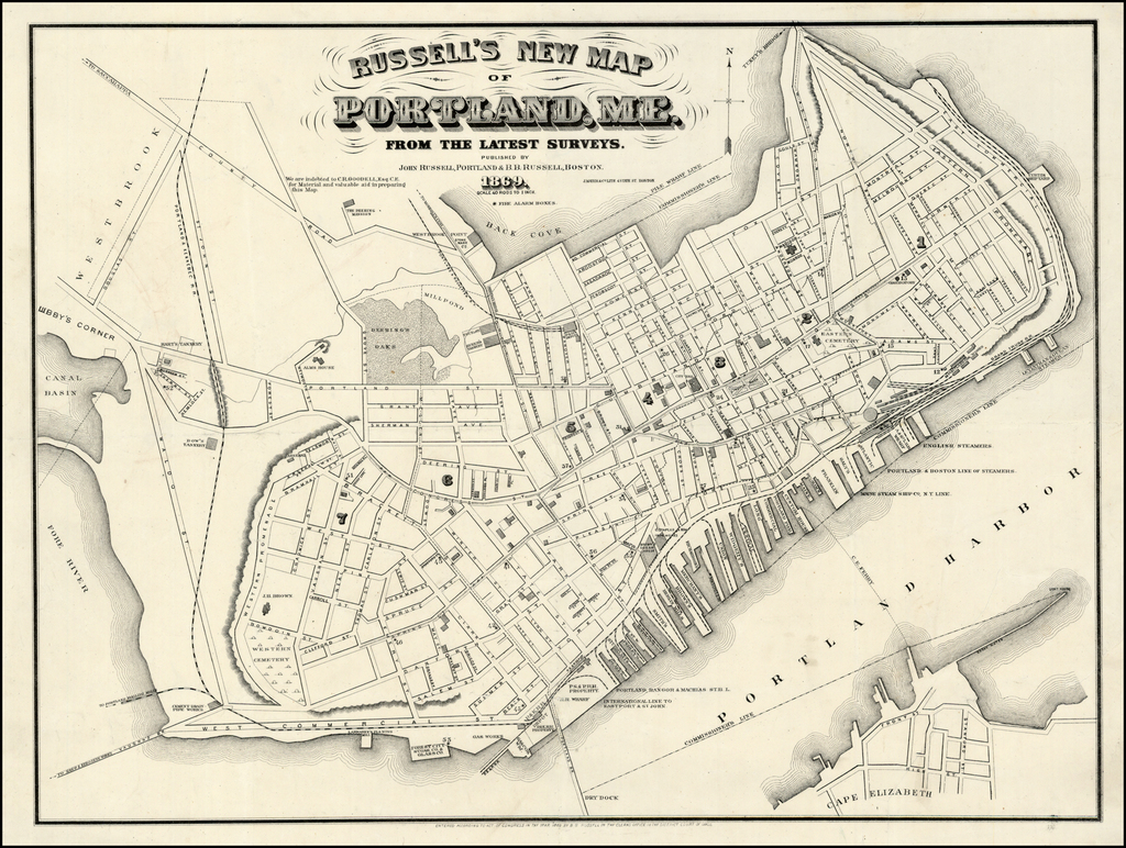 Russell's New Map of Portland, ME. From The Latest Surveys. . . . 1869 ...