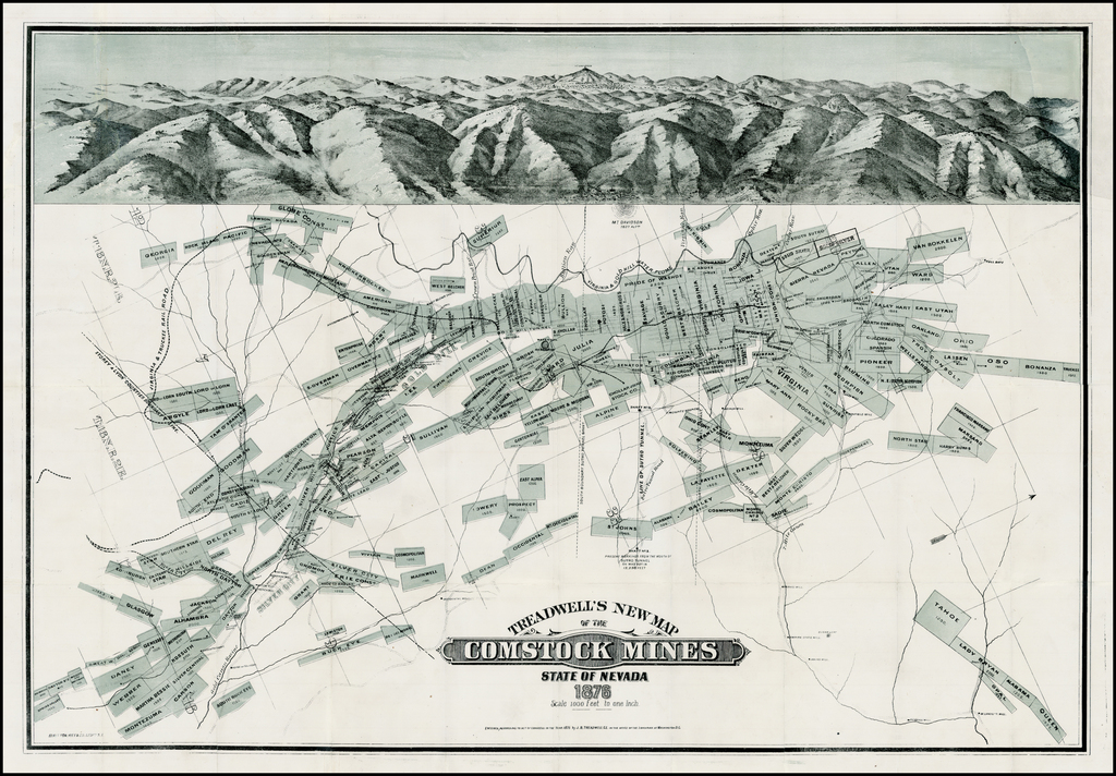 Treadwell's New Map of the Comstock Mines State of Nevada 1876 ...