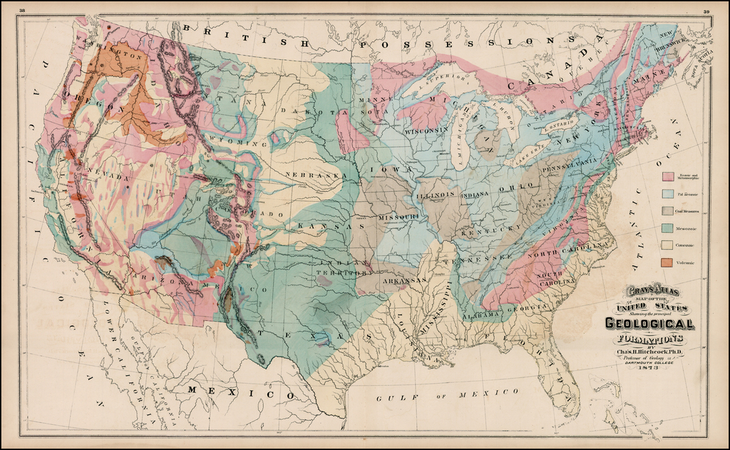 Gray's Map of the United States Showing the Principal Geological ...