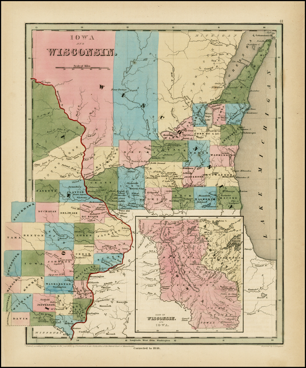 Iowa and Wisconsin. Corrected to 1846 - Barry Lawrence Ruderman Antique ...