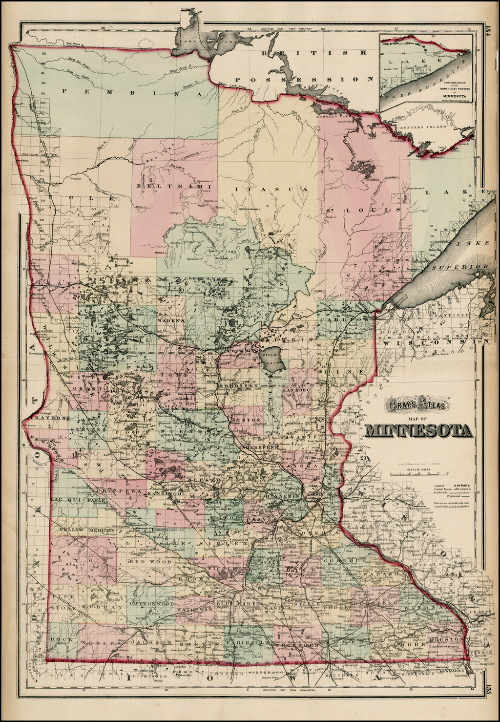 Gray's Atlas Map of Minnesota - Barry Lawrence Ruderman Antique Maps Inc.