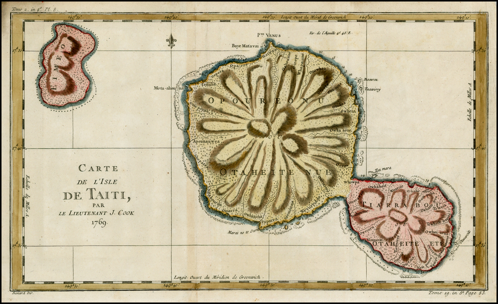 Carte De L'Isle De Taiti, par Le Lieutenant J. Cook 1769 - Barry ...