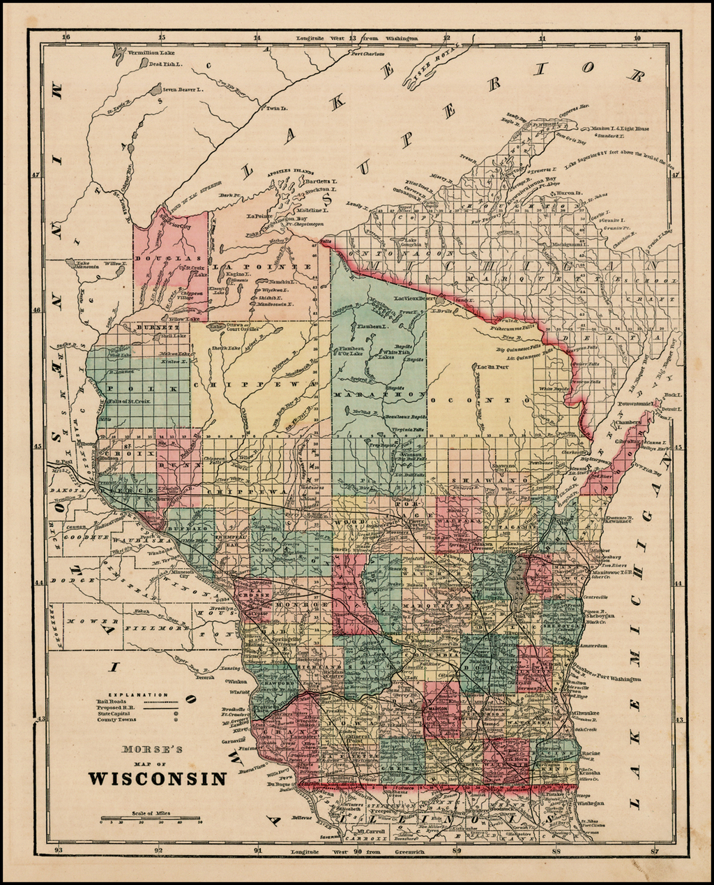 Morse's Map of Wisconsin - Barry Lawrence Ruderman Antique Maps Inc.