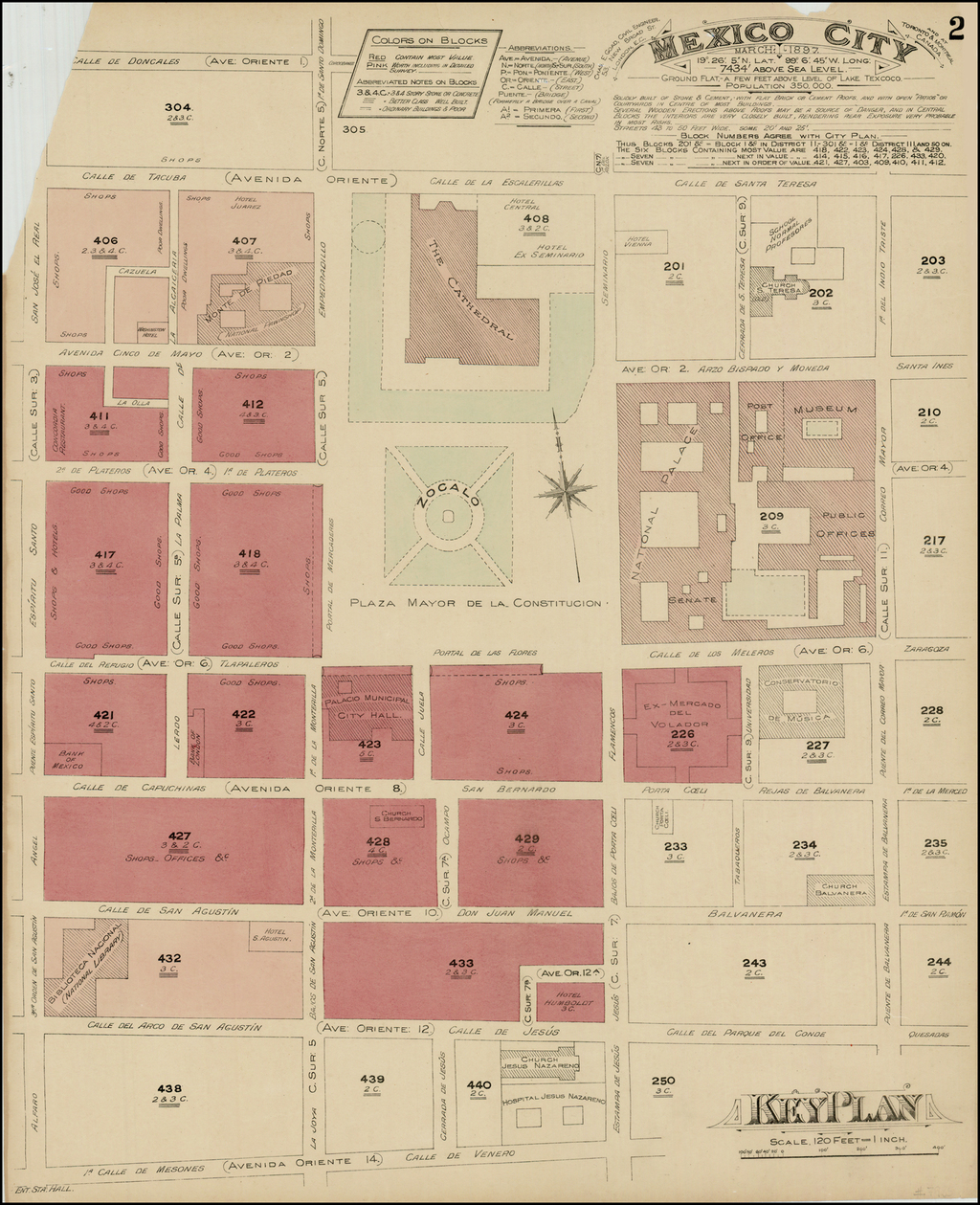 Mexico City March 1897 (Fire Insurance Map - includes Zocalo, Plaza ...