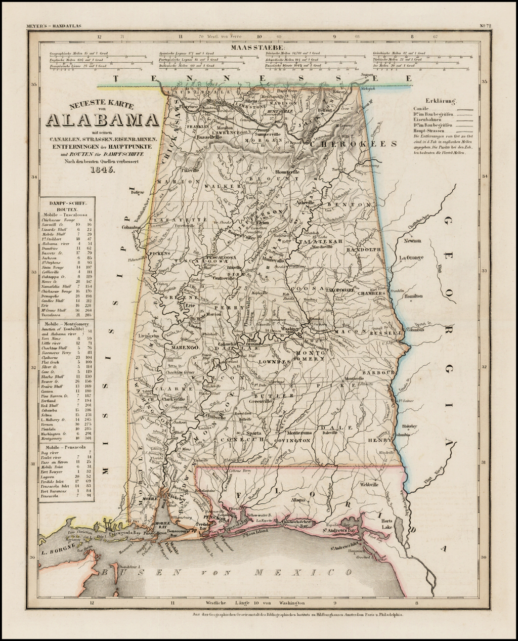 Neueste Karte von Alabama . . . 1845 - Barry Lawrence Ruderman Antique ...
