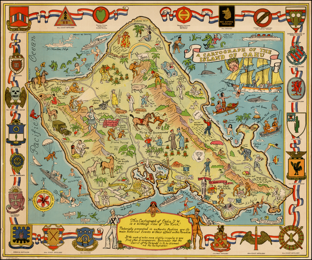 A Cartograph of the Island of Oahu - Barry Lawrence Ruderman Antique ...