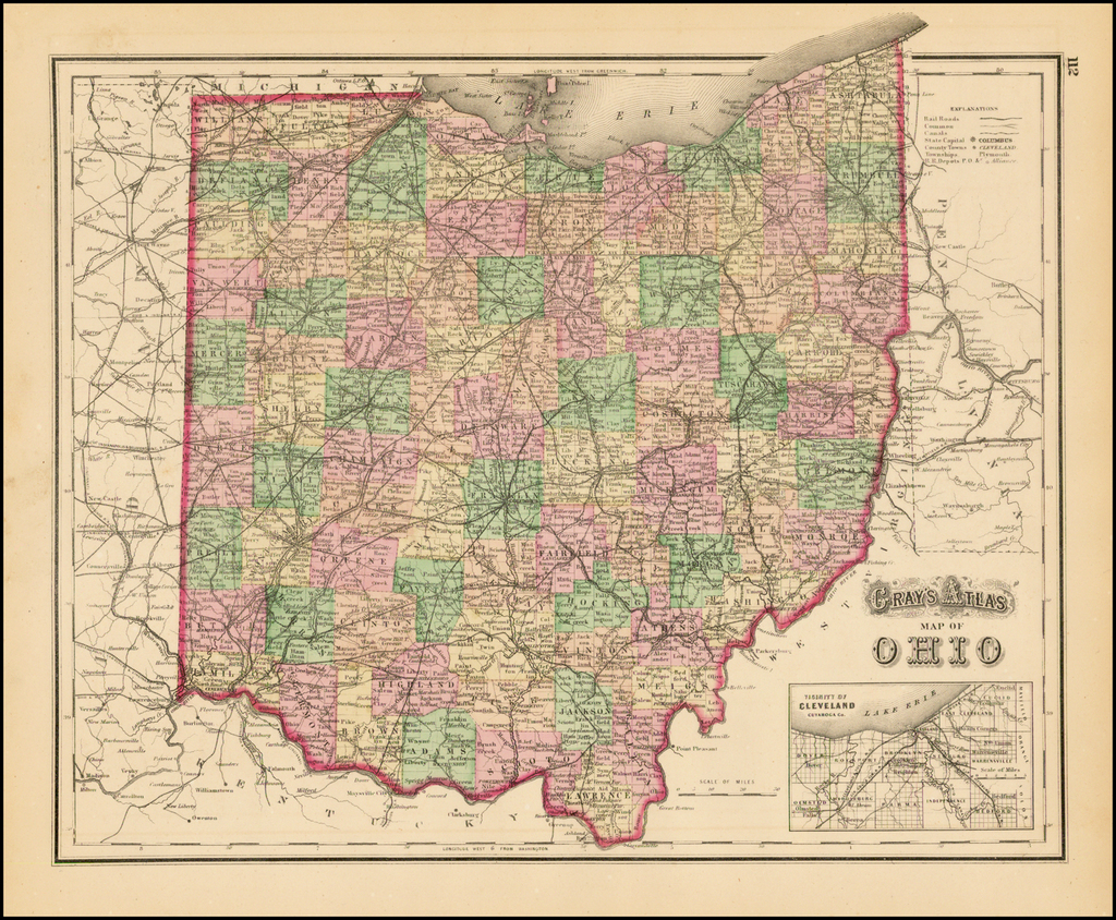 Gray's Atlas Map of Ohio - Barry Lawrence Ruderman Antique Maps Inc.