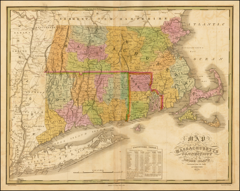 Map of Massachusetts Connecticut and Rhode Island Constructed from the ...