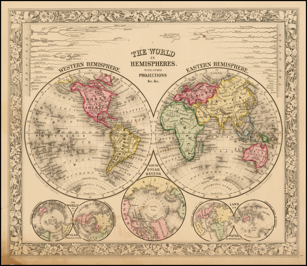 The World In Hemispheres. With Other Projections &c. &c. - Barry ...