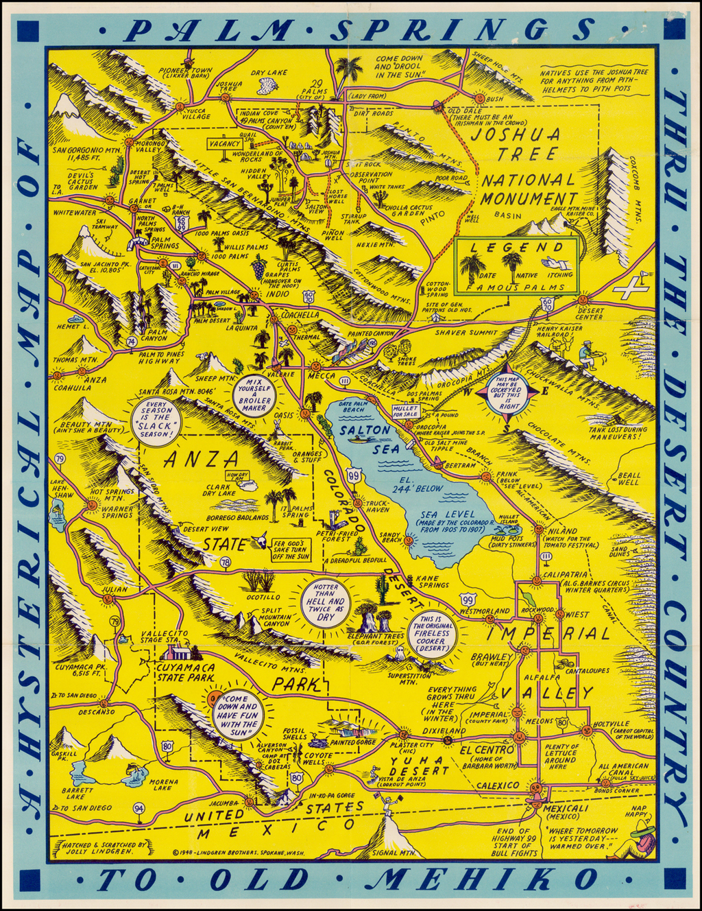 A Hysterical Map Of Palm Springs Thru The Desert Country To Old Mehiko ...