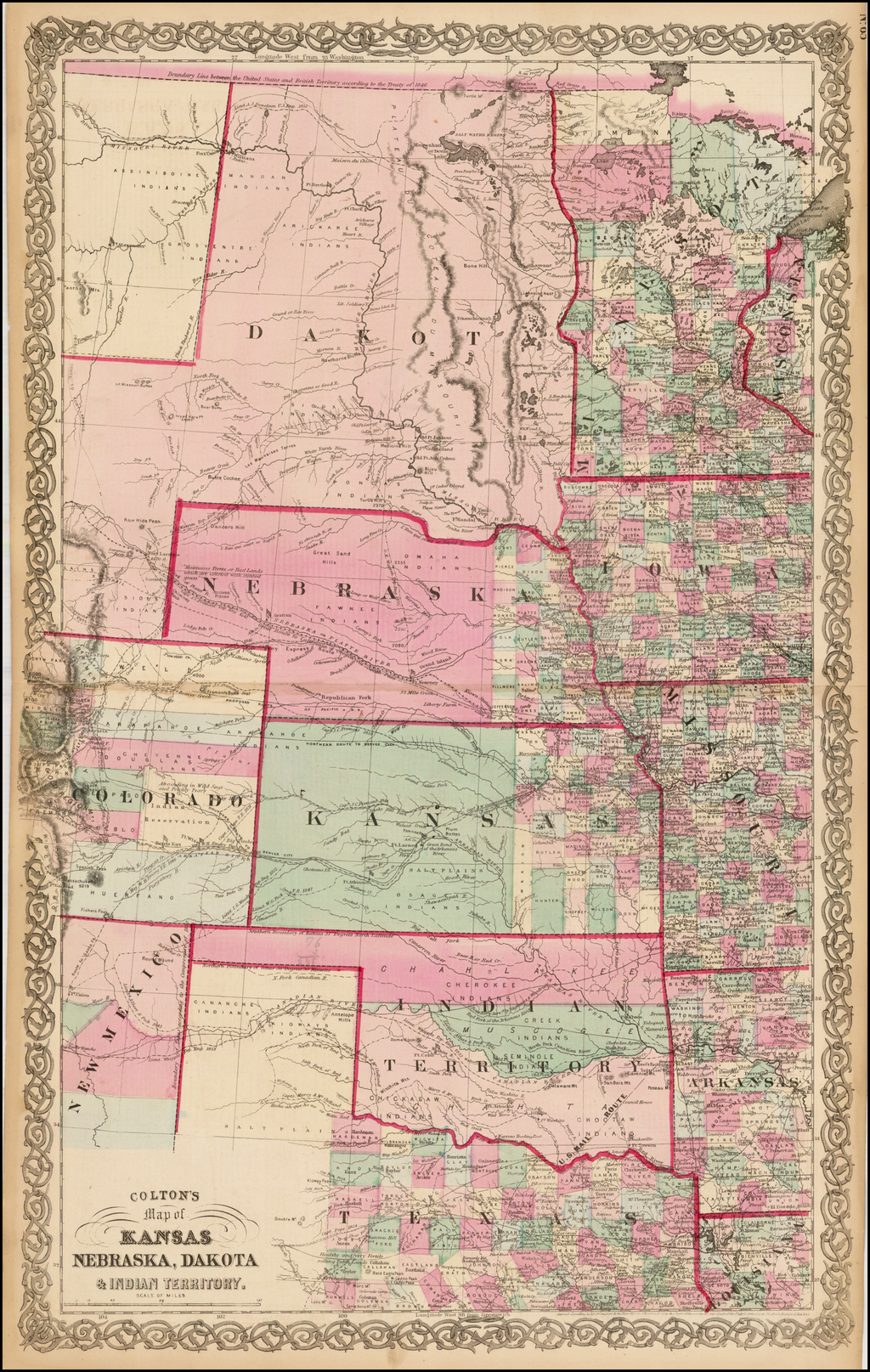 Colton's Map of Kansas, Nebraska, Dakota, & Indian Territory - Barry ...